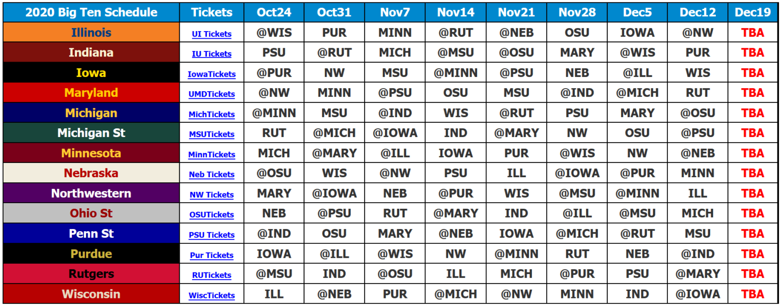 2020 Big Ten Football Schedule Grid Covid-19 - Big Ten Football Online
