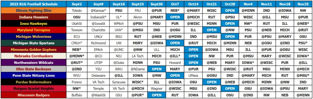 2023 Big Ten Football Schedule Grid - Big Ten Football Online